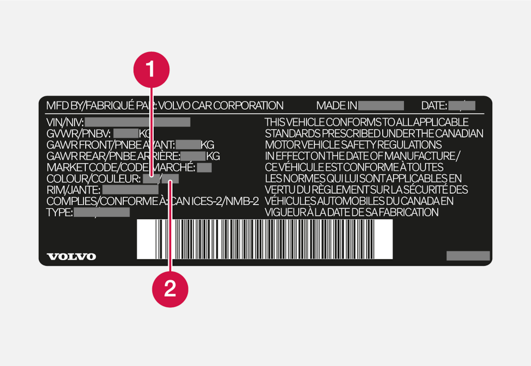 XC40 Mild Hybrid Color codes | Volvo Support EN-CA